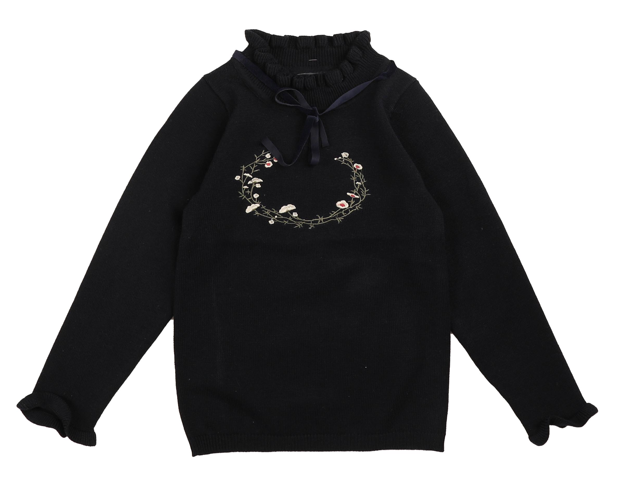 BELATI NAVY RIBBON TRIM CREST KNIT SWEATER – Luibelle