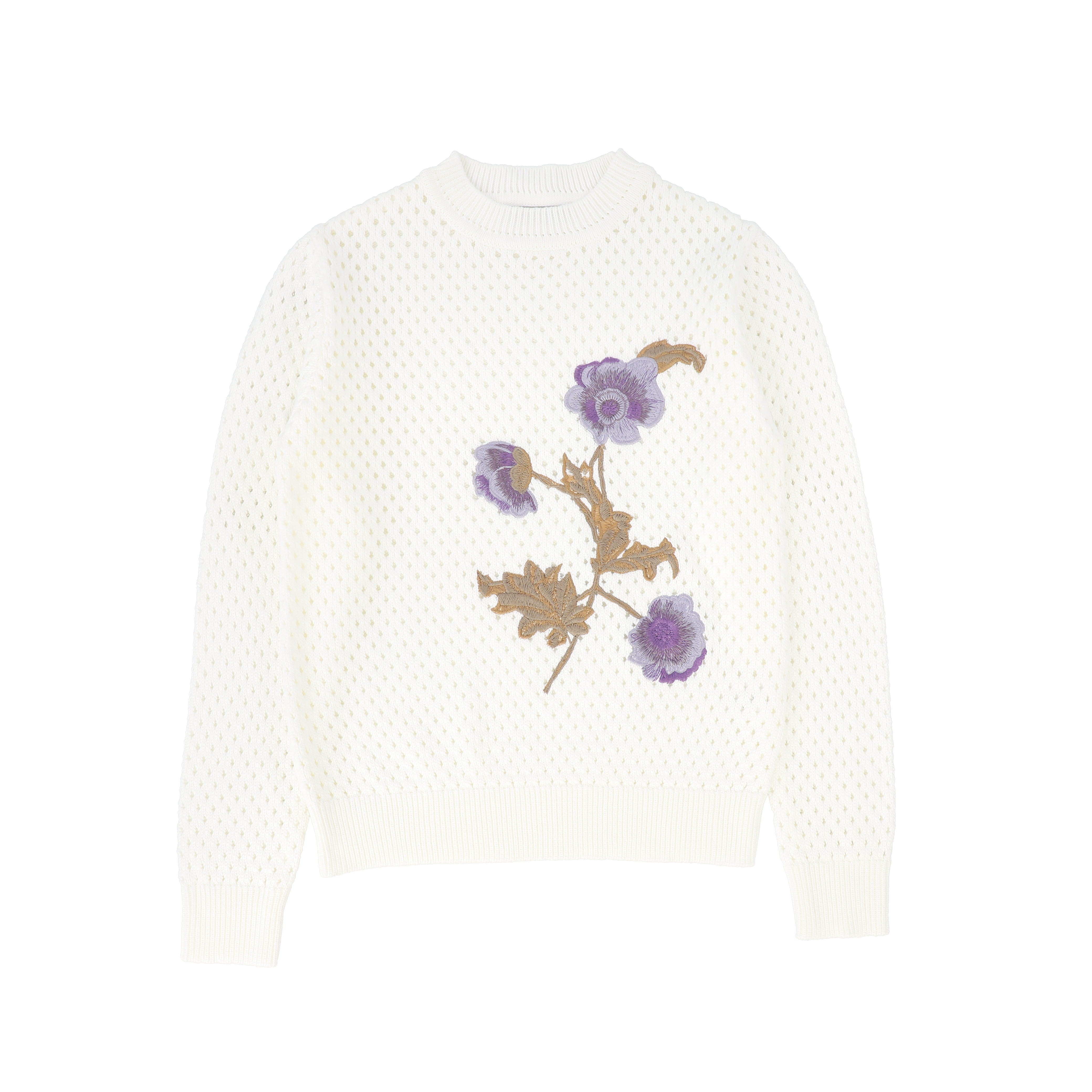 VALENTINA IVORY POINTELLE FLOWER EMBROIDERED SWEATER [FINAL SALE ...