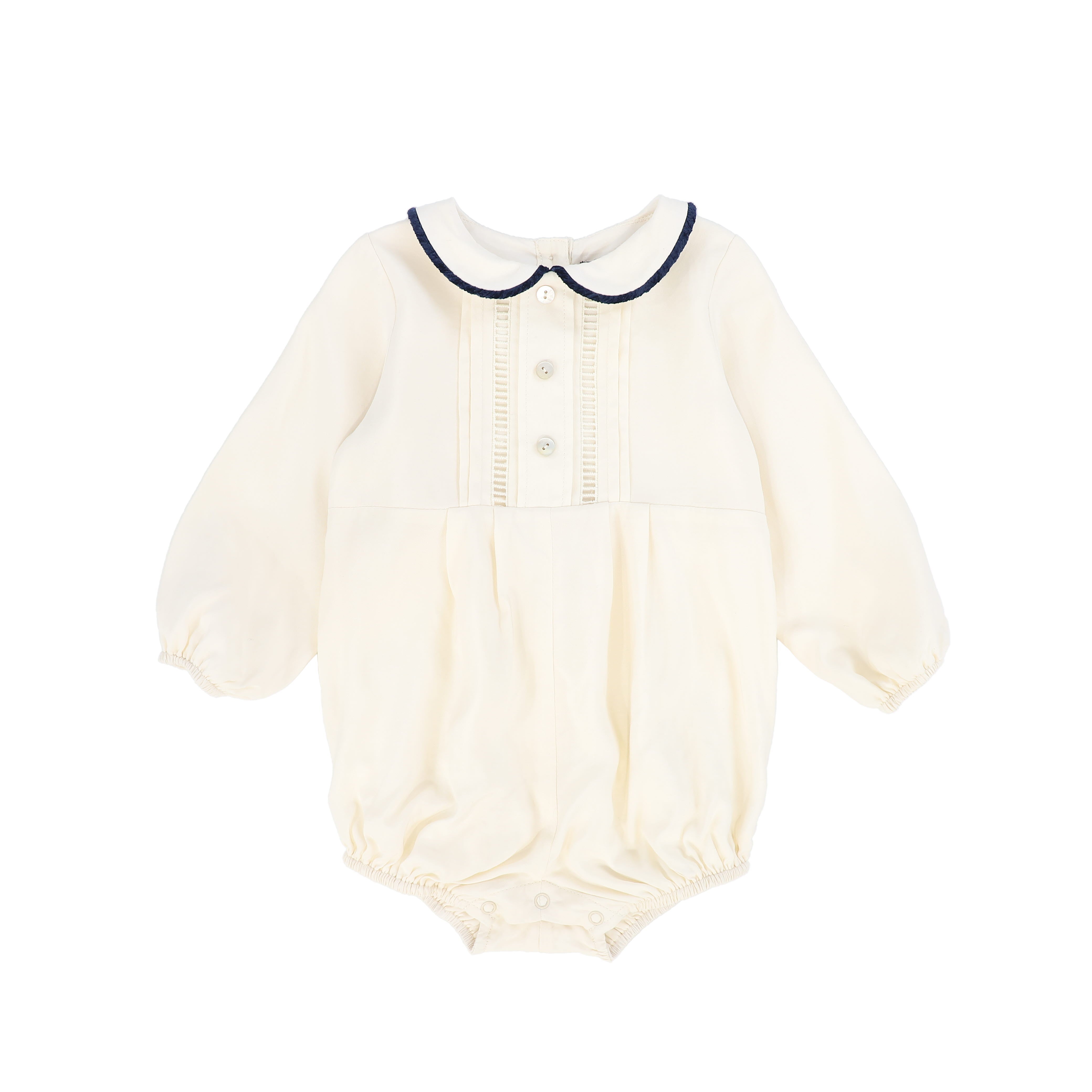 FRANCESCA GUILIANO CREAM/BLUE VELVET PIPED ROMPER [FINAL SALE] – Luibelle